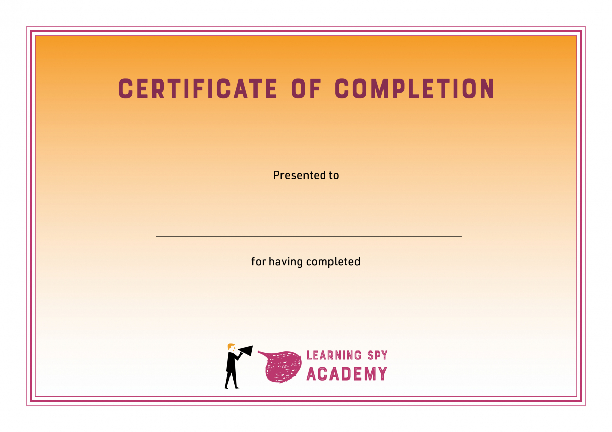 LSA certificate of completion A4 - Learning Spy Academy