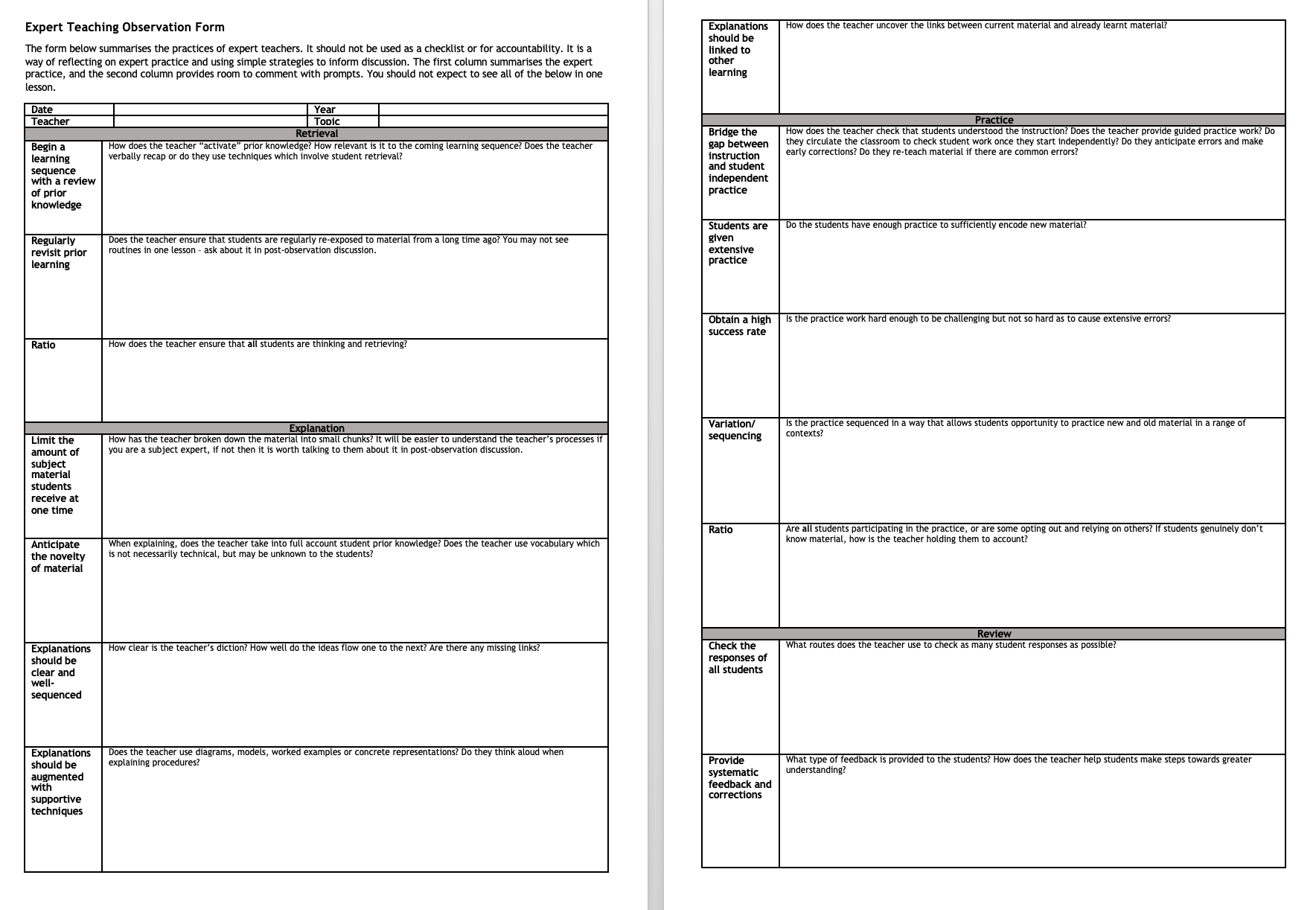 Can observation pro formas be used well? – David Didau